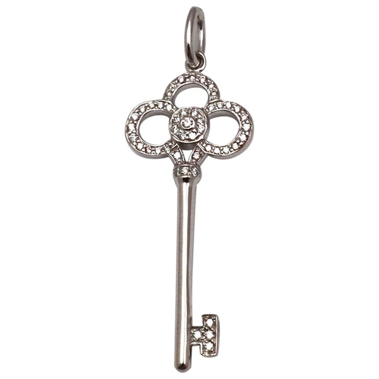 Tiffany and Co. 'Crown Key' White Gold Diamond Pendant at 1stDibs