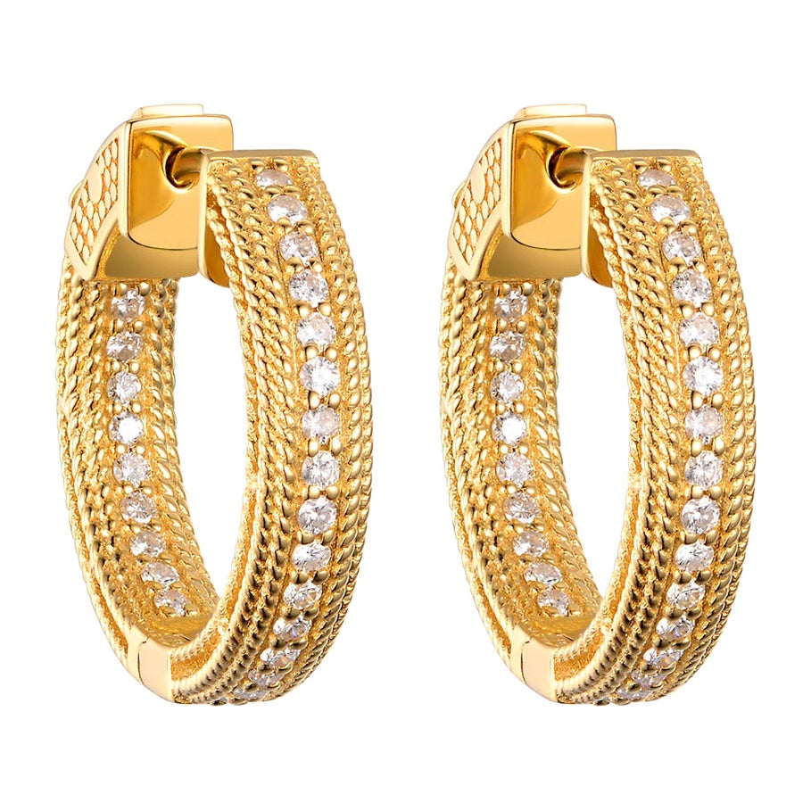Diamond Swirl French Clip Hoop Earrings in 18K Yellow Gold, 2.13 Carats ...