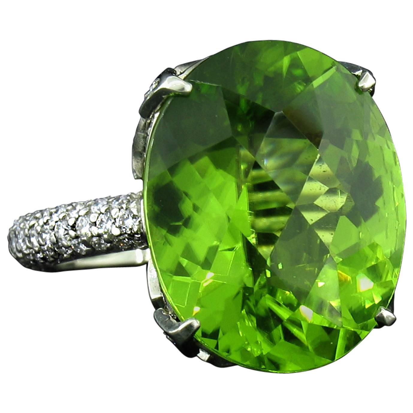 Burmese Peridot Diamond Platinum Ring For Sale at 1stdibs