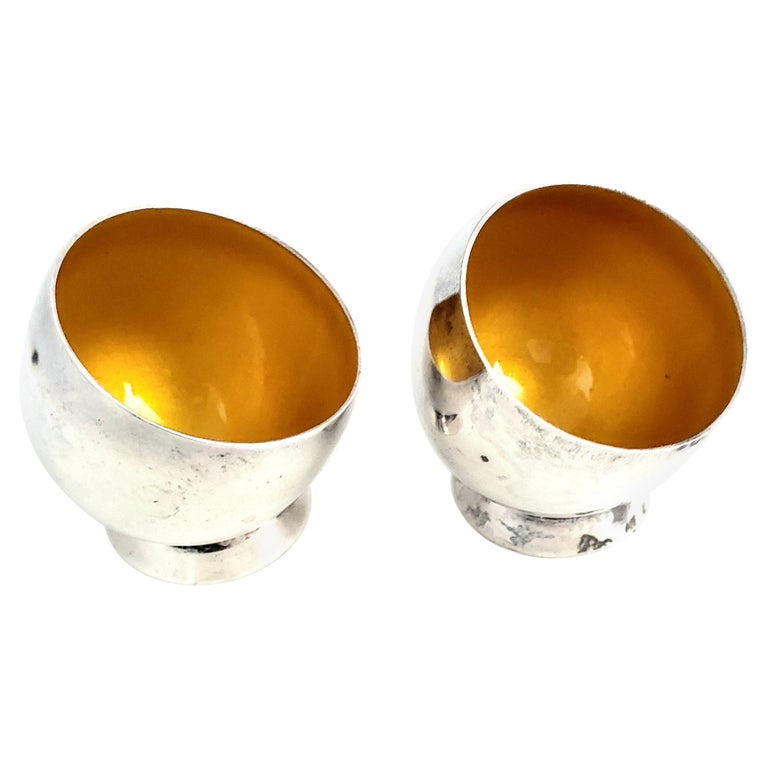 Pair of Meka Denmark Sterling Silver Enamel Salt Cellars at 1stDibs