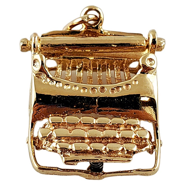 14K Yellow Gold Typewriter Charm Pendant For Sale at 1stDibs