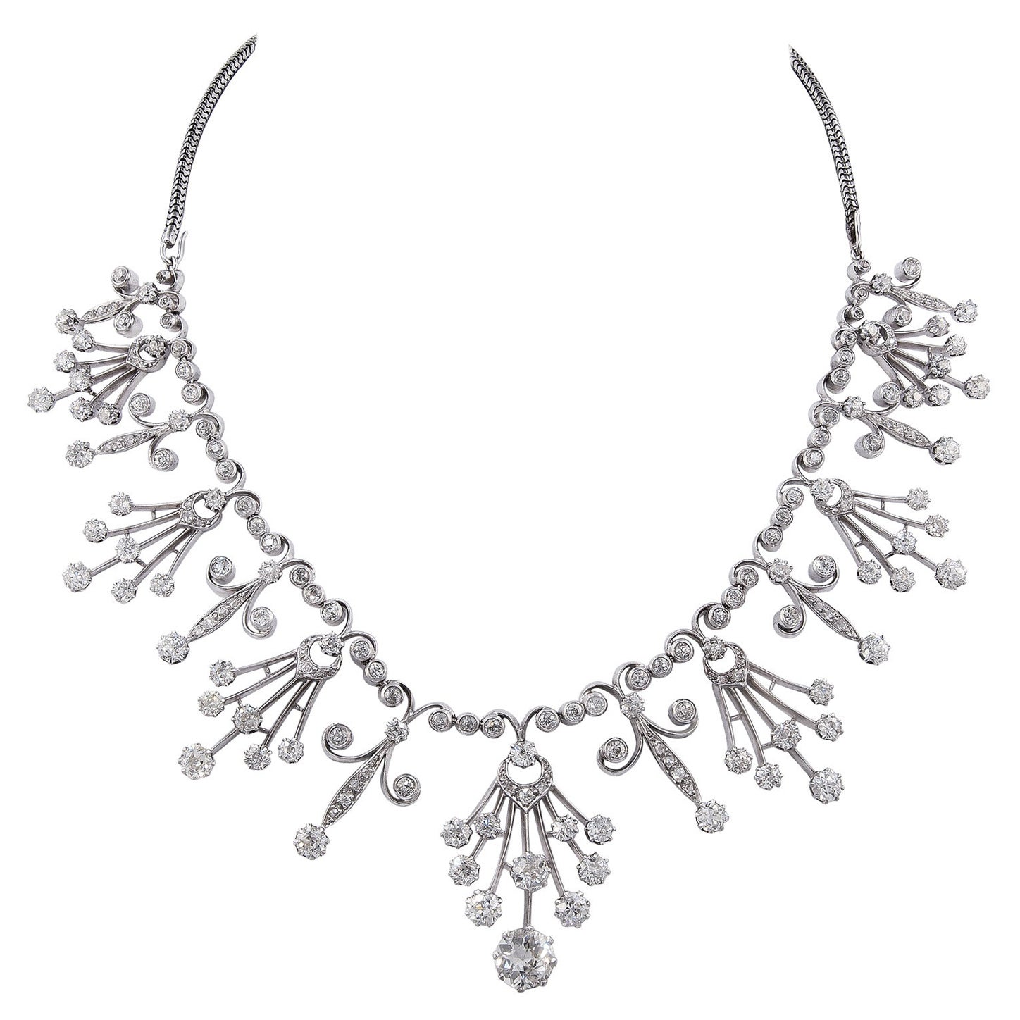 Old Mine Cut Diamond Platinum Line Necklace at 1stDibs