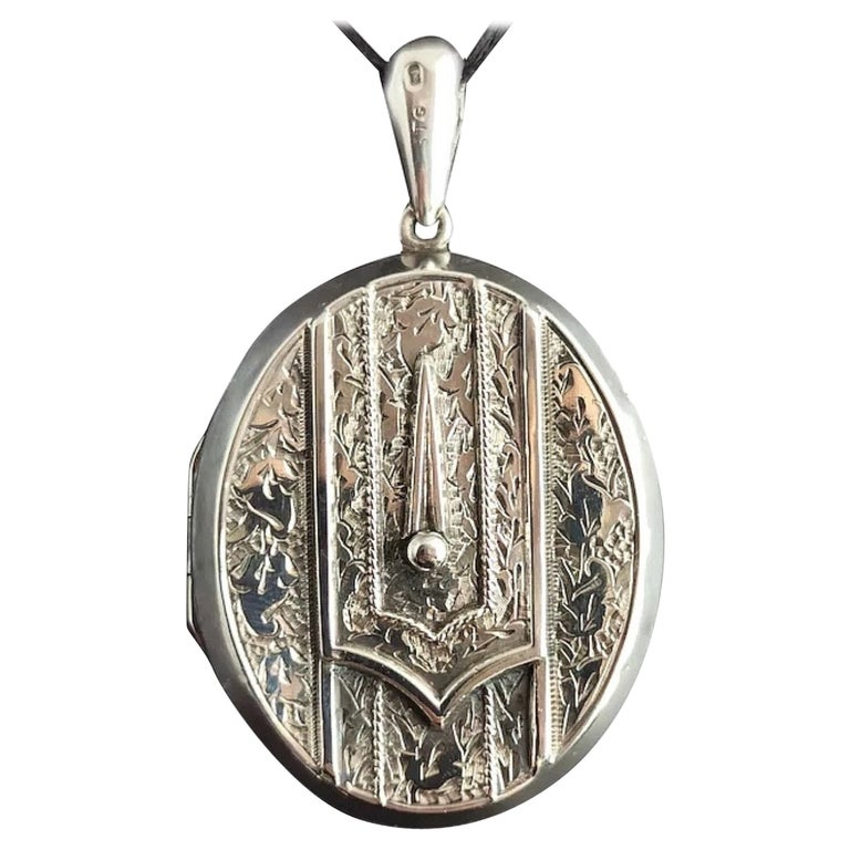 Victorian Silver Buckle Locket, Large, Engraved at 1stDibs