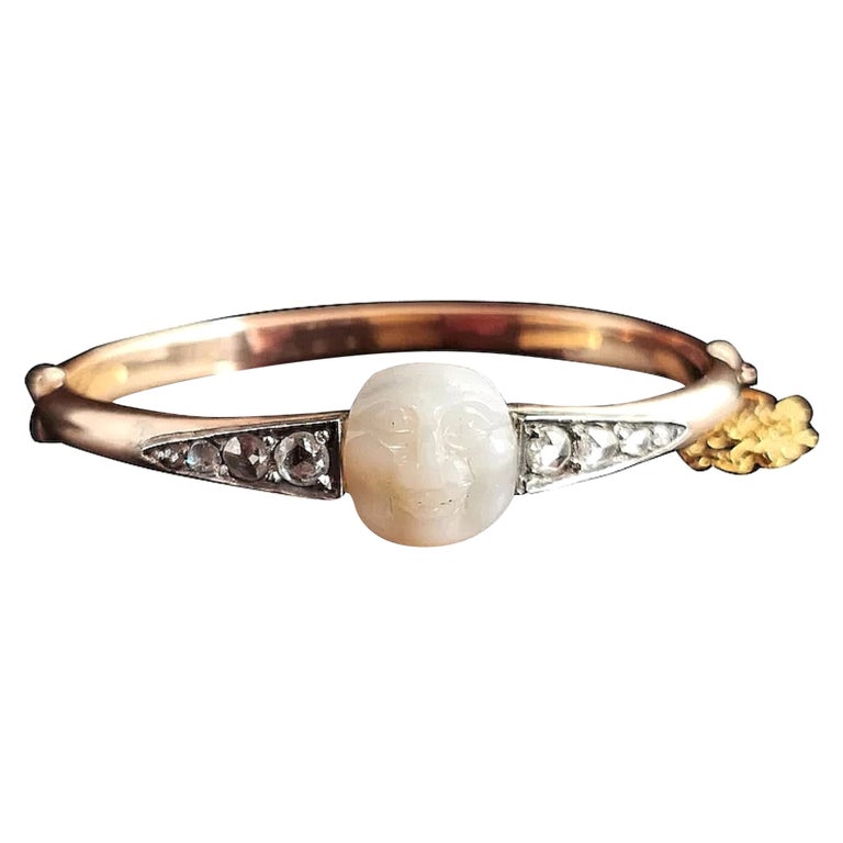 Victorian Diamond Man in the Moon Bangle, 18k Gold, Mother of Pearl For ...