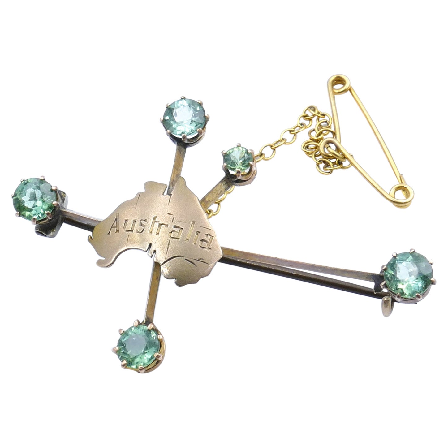 Antique 9ct Yellow Gold 'Australia' Brooch Studded with Tourmalines For ...