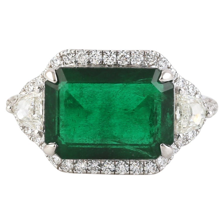 Classic Emerald Cut Emerald and Fancy Cut Diamond Set in 18K White Gold ...