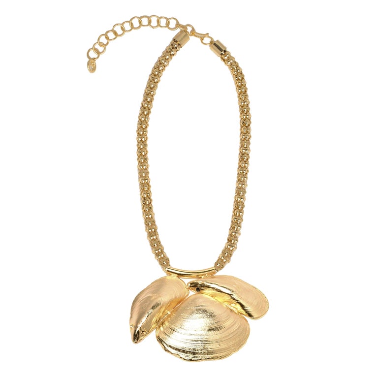Gold Plated Sea Mermaid Shell Mussels Necklace For Sale at 1stDibs