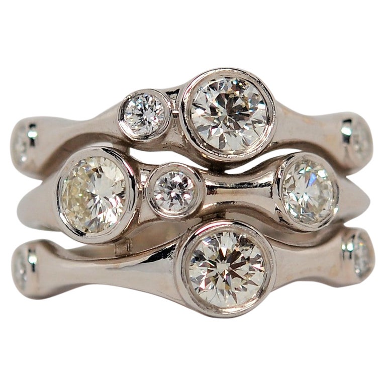 Diamond Bubble Ring Set in 14K White Gold, 1.38 Carats For Sale at 1stDibs