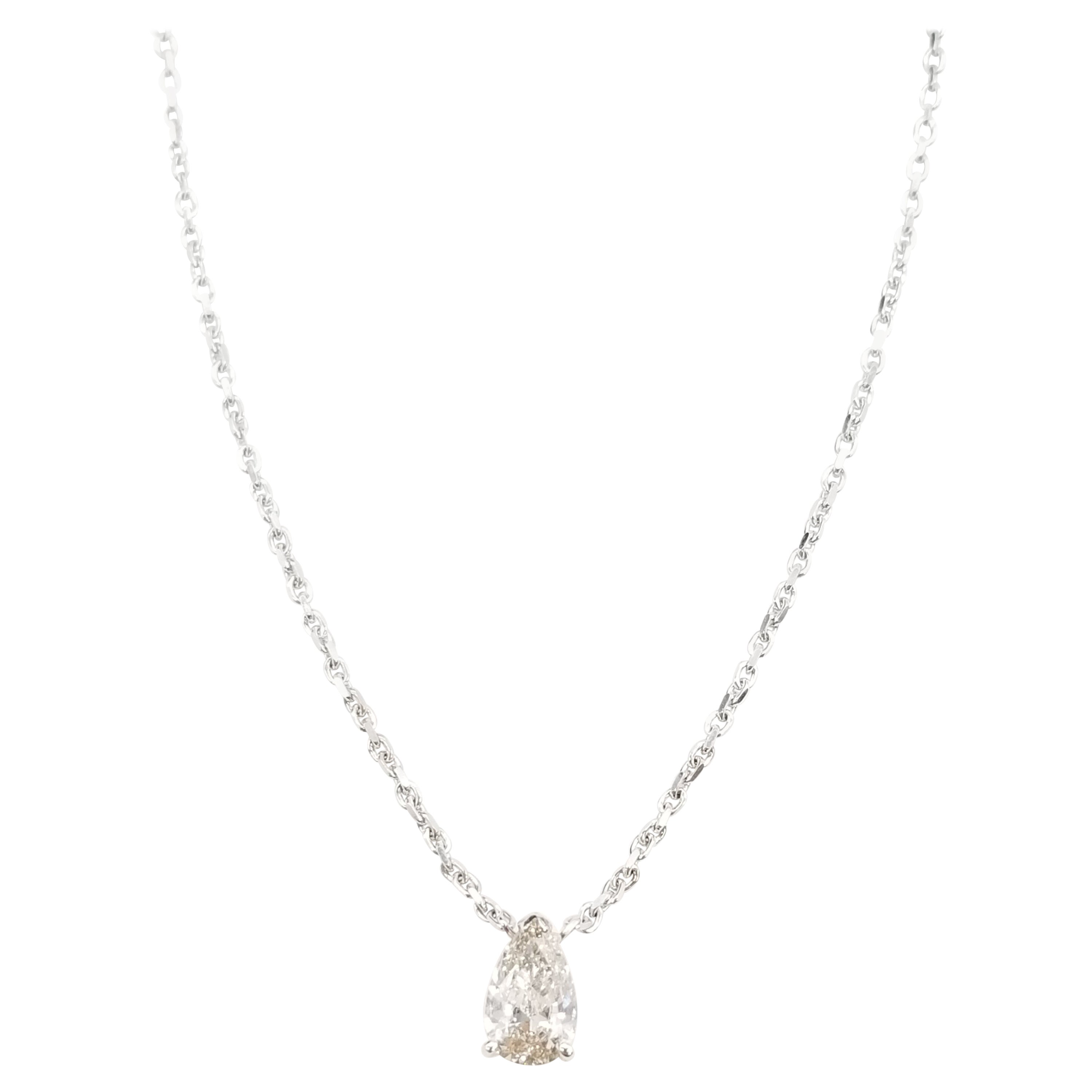 IGI 0.75 Carat Pear Shape Diamond Pendant 14 Karat White Gold Chain ...