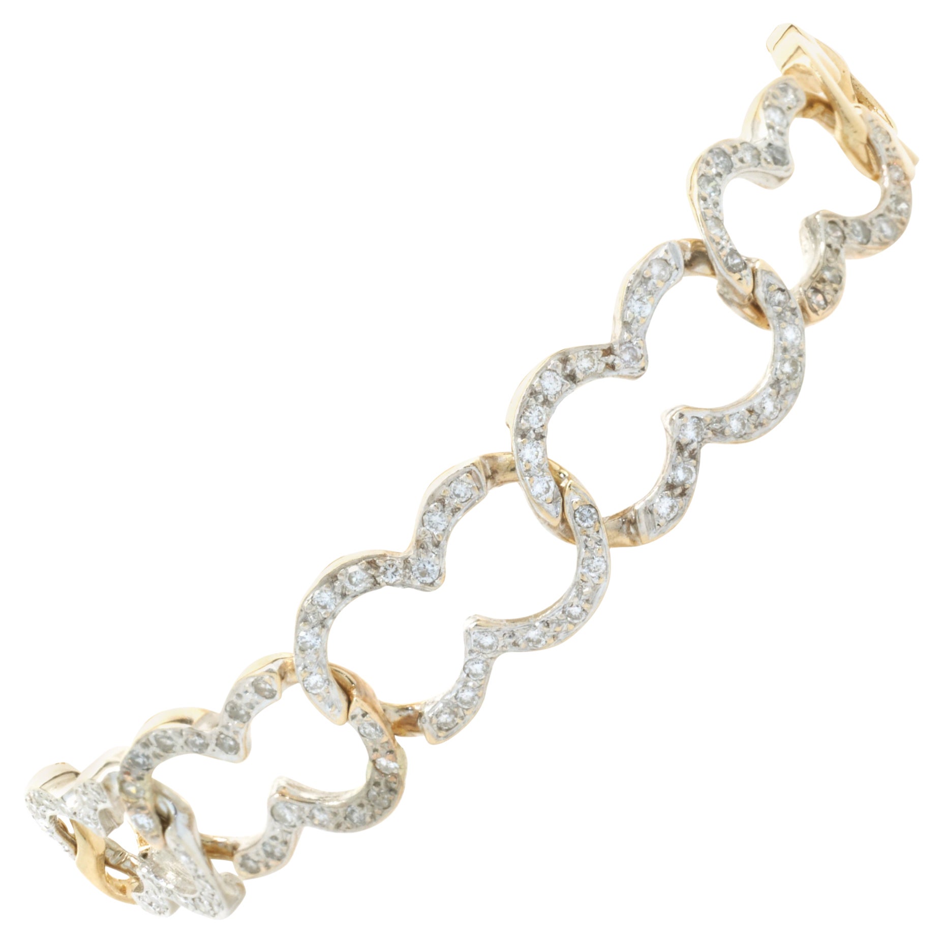 14 Karat Two Tone Square Link Bracelet For Sale at 1stDibs