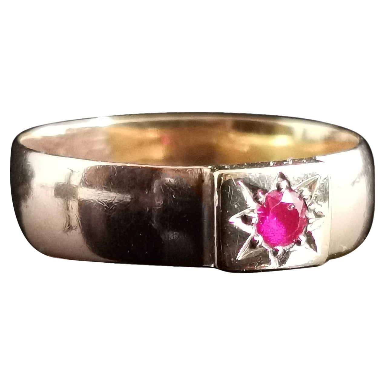 Antique Edwardian 18 Carat Yellow Gold Ruby Buckle Ring at 1stDibs