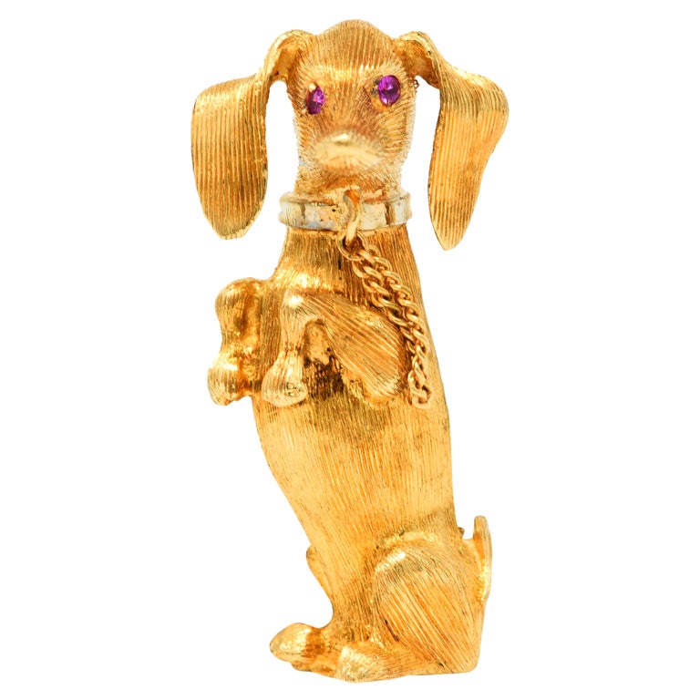 Cartier Ruby 18 Karat Two-Tone Gold Dachshund Hound Dog Brooch at 1stDibs