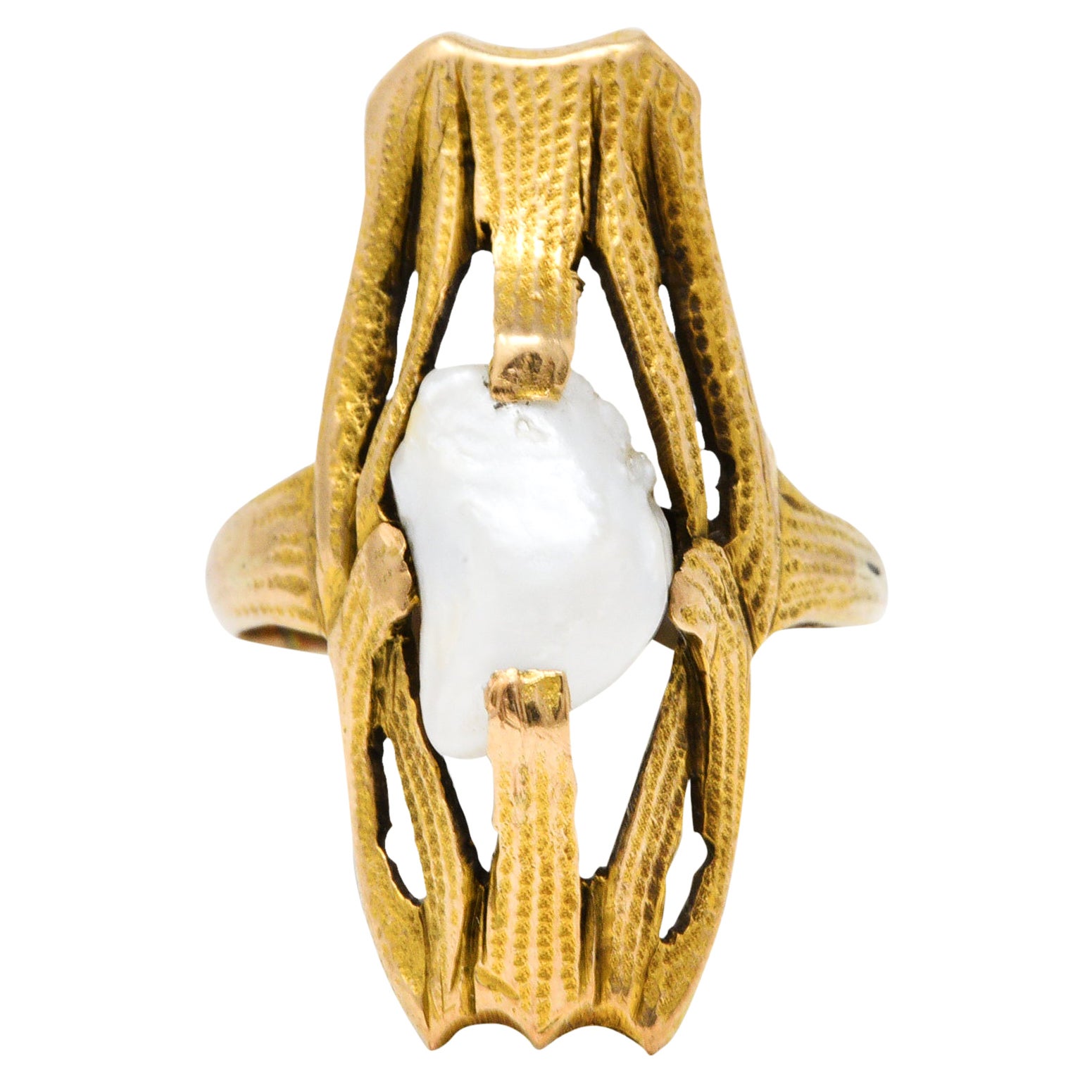 French Antique Baroque Pearl Silver 18 Karat Yellow Gold Aesop Fable ...