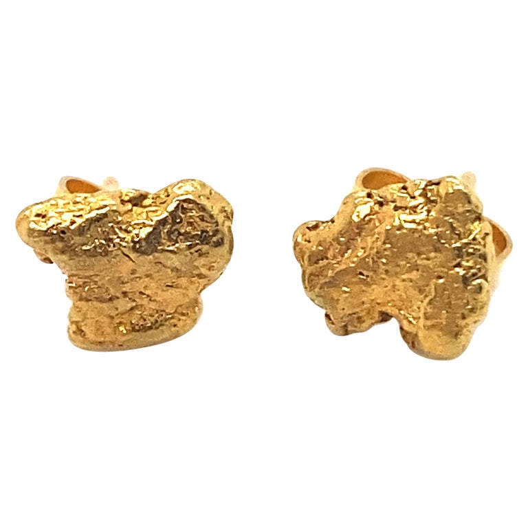 Sweet Natural 24K Yellow Gold Nugget Earrings For Sale at 1stDibs