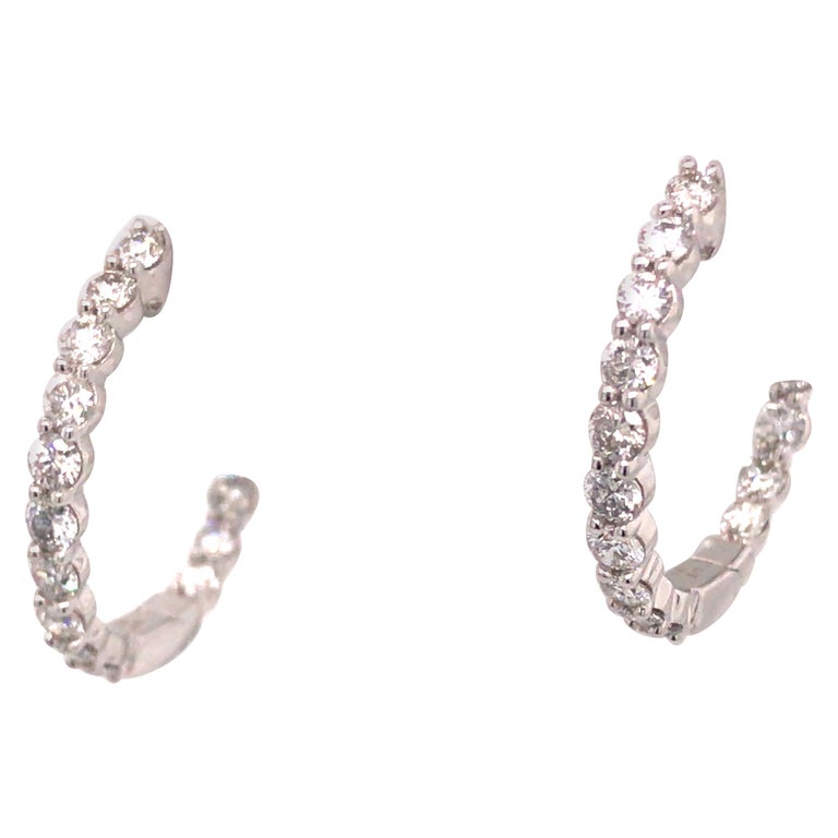 14K Diamond In/Out Hoops White Gold For Sale at 1stDibs