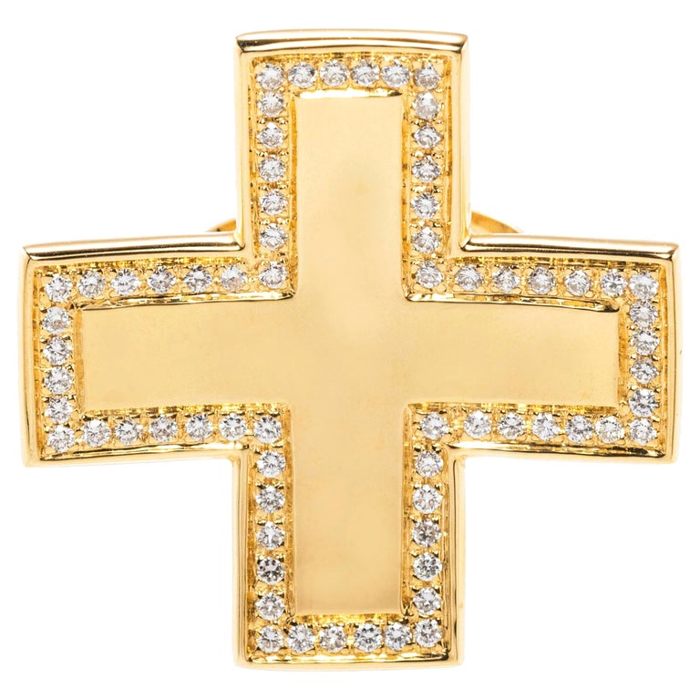 18Kt Yellow Gold and Diamonds Cross Ring For Sale at 1stDibs