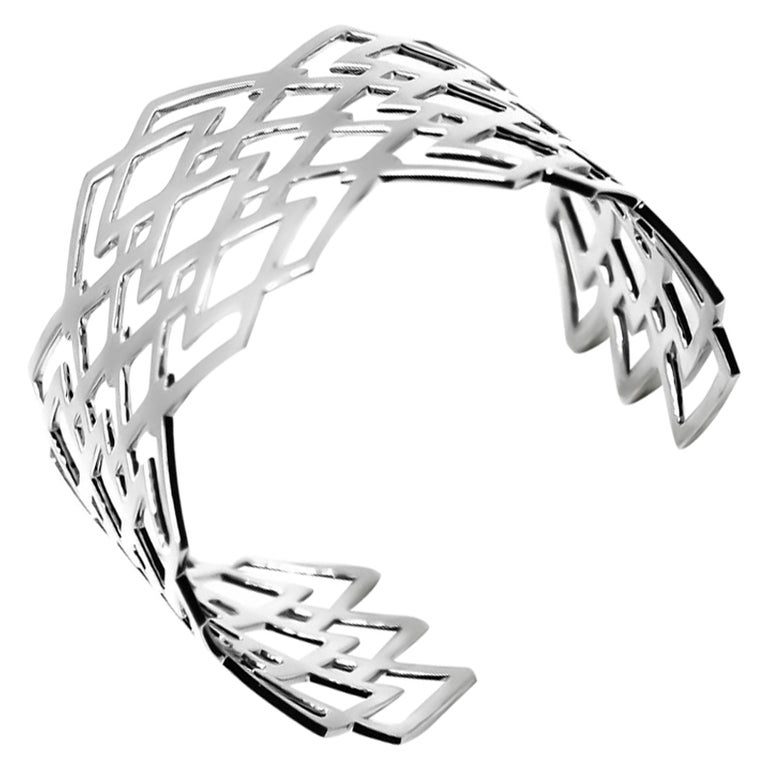 Geometric Cuff Bracelet in 18kt White Gold For Sale at 1stDibs