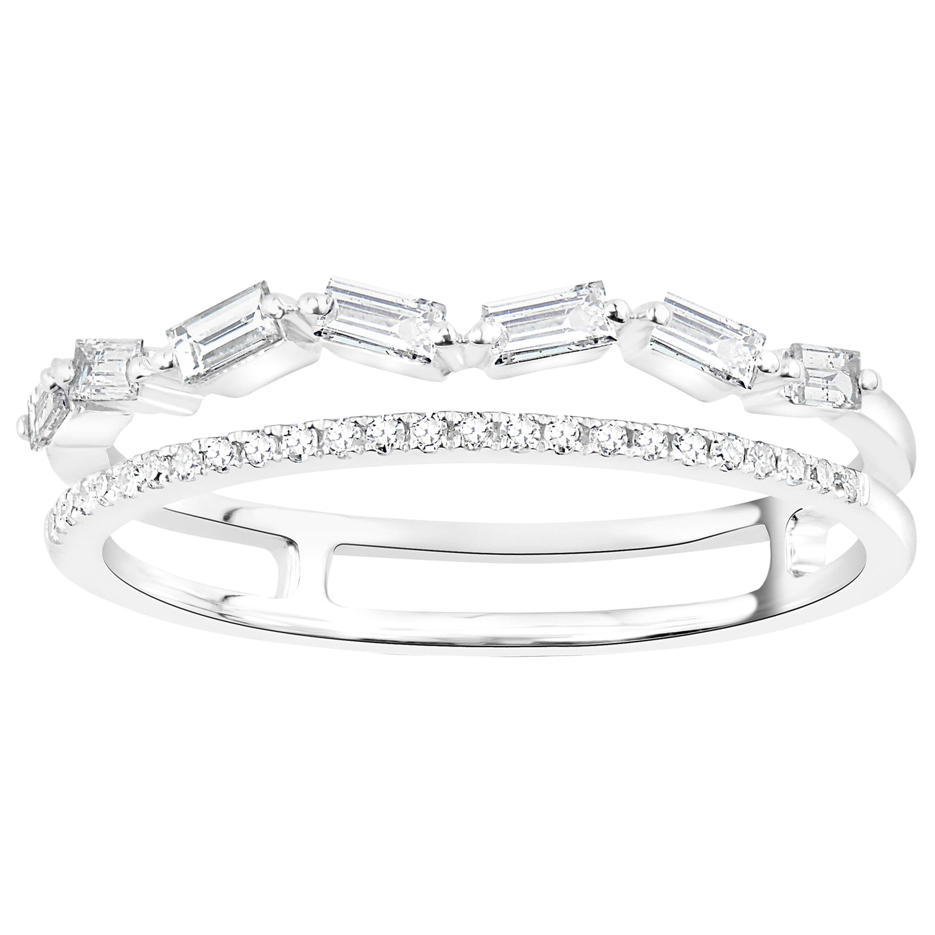 .42 Carat White Diamond Double Band Split Open Shank 14K White Gold at ...