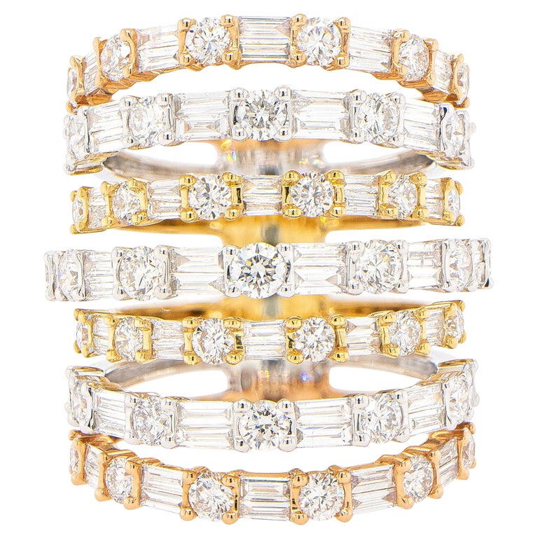 Diamond Seven Bands Ring 3.87 Carats 117 Diamonds 18K Gold at 1stDibs