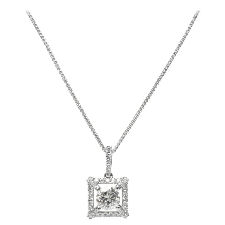 Square Halo Diamond Pendant in 14K White Gold I SI1 0.85 CTW For Sale ...