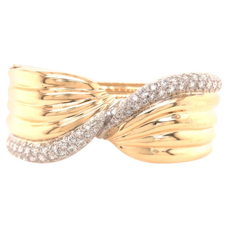 14K Wide Diamond Twist Cuff Two-Tone Gold For Sale at 1stDibs