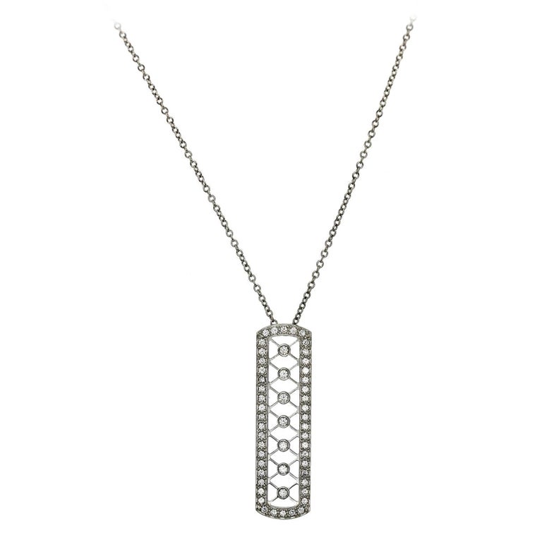 Tiffany and Co 950 Platinum Diamond Voile Bar Weave Necklace at 1stDibs