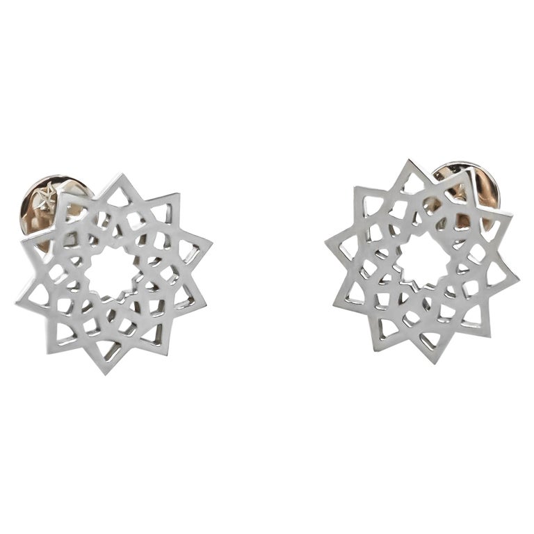 Arabesque Deco Andalusian Style Stud Earrings in 18kt White Gold For ...