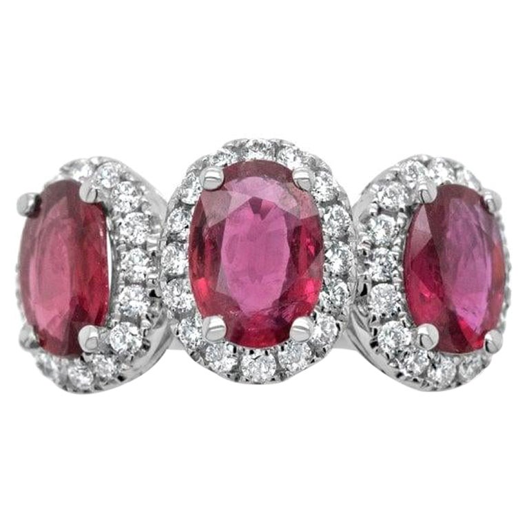 18 Karat White Gold 2.11 Carat Ruby Trilogy and Diamond Ring For Sale ...