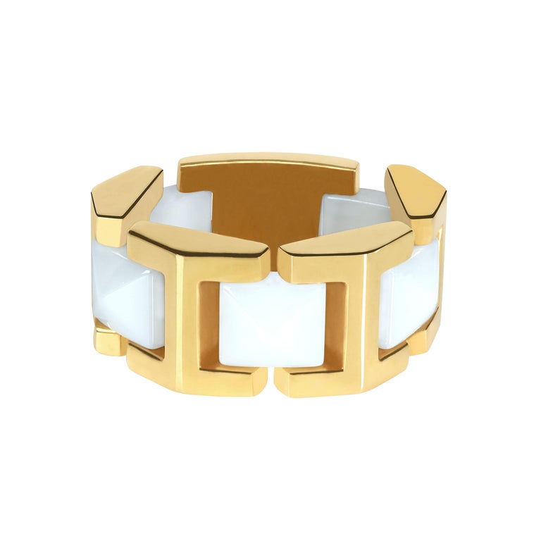 Versace White Ceramic Pyramids Flexible Ring in 18K Yellow Gold For ...