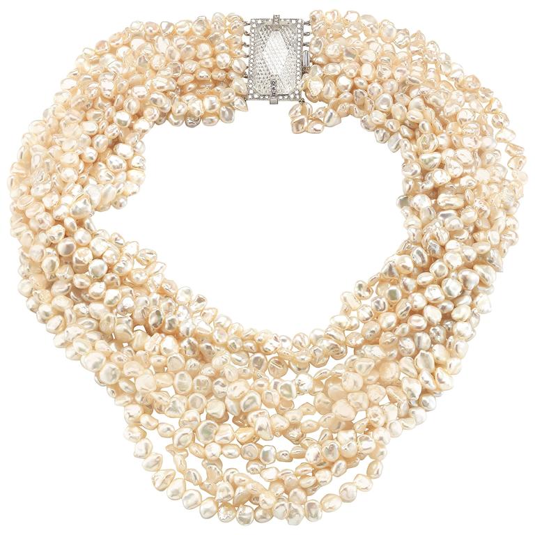 David Webb Biwa Pearl, Rock Crystal and Diamond Torsade For Sale at 1stDibs