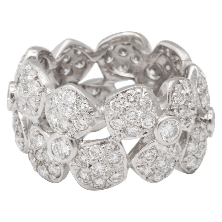 Wide Diamond Flower Band For Sale at 1stDibs