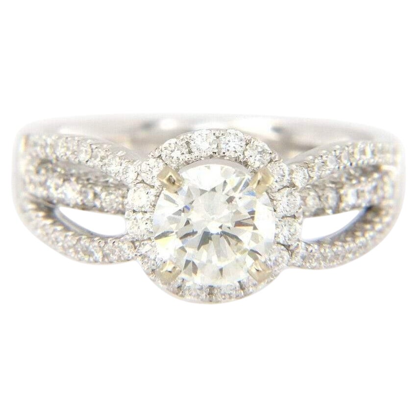 White Gold Oval Diamond Split Shank Halo Engagement Ring at 1stDibs