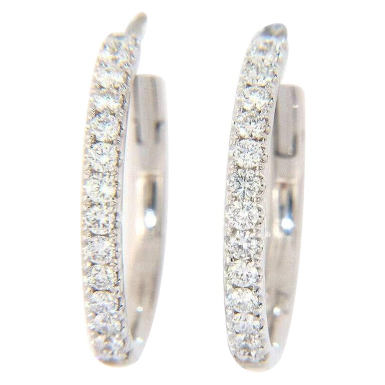 New Diamond J-Hoop Earrings, 10k Yellow Gold Pierced Round Cut 1.00ctw ...