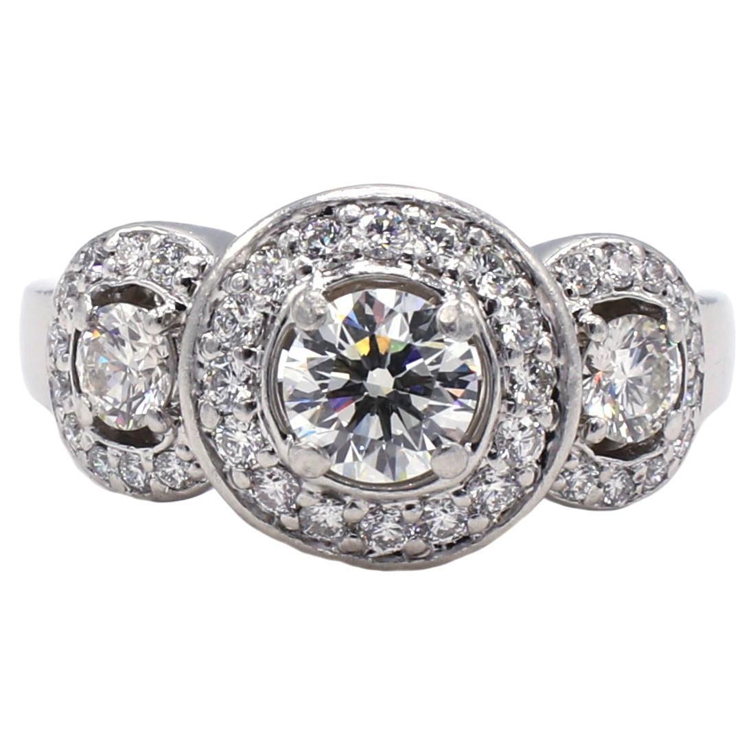 Tycoon Cut 2.42 Carat Three-Stone Halo Design Diamond and Platinum Ring ...