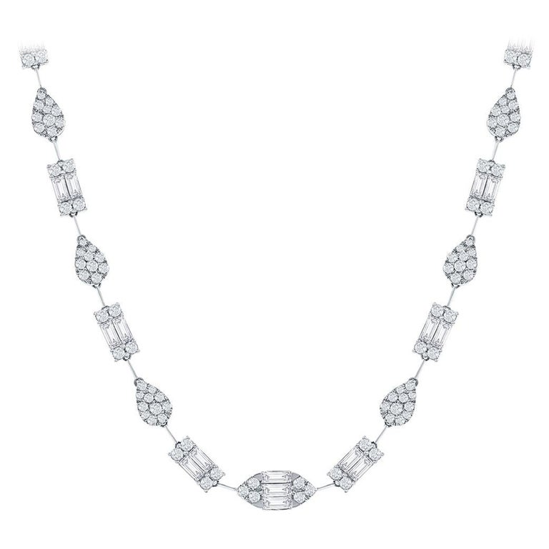 18K White Multi Shape Diamond Necklace For Sale at 1stDibs