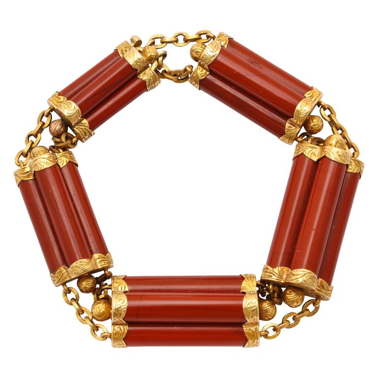 Bright and Beautiful Scottish Red Jasper Bracelet with Gold Engraving ...