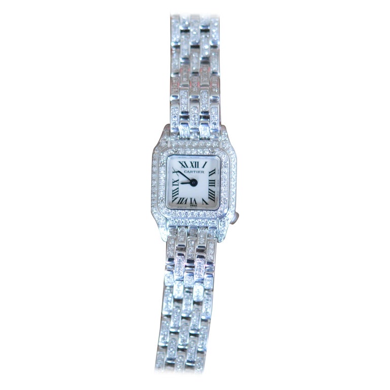 Cartier Mini Panthère en or blanc 18 carats pavé de diamants, non porté ...