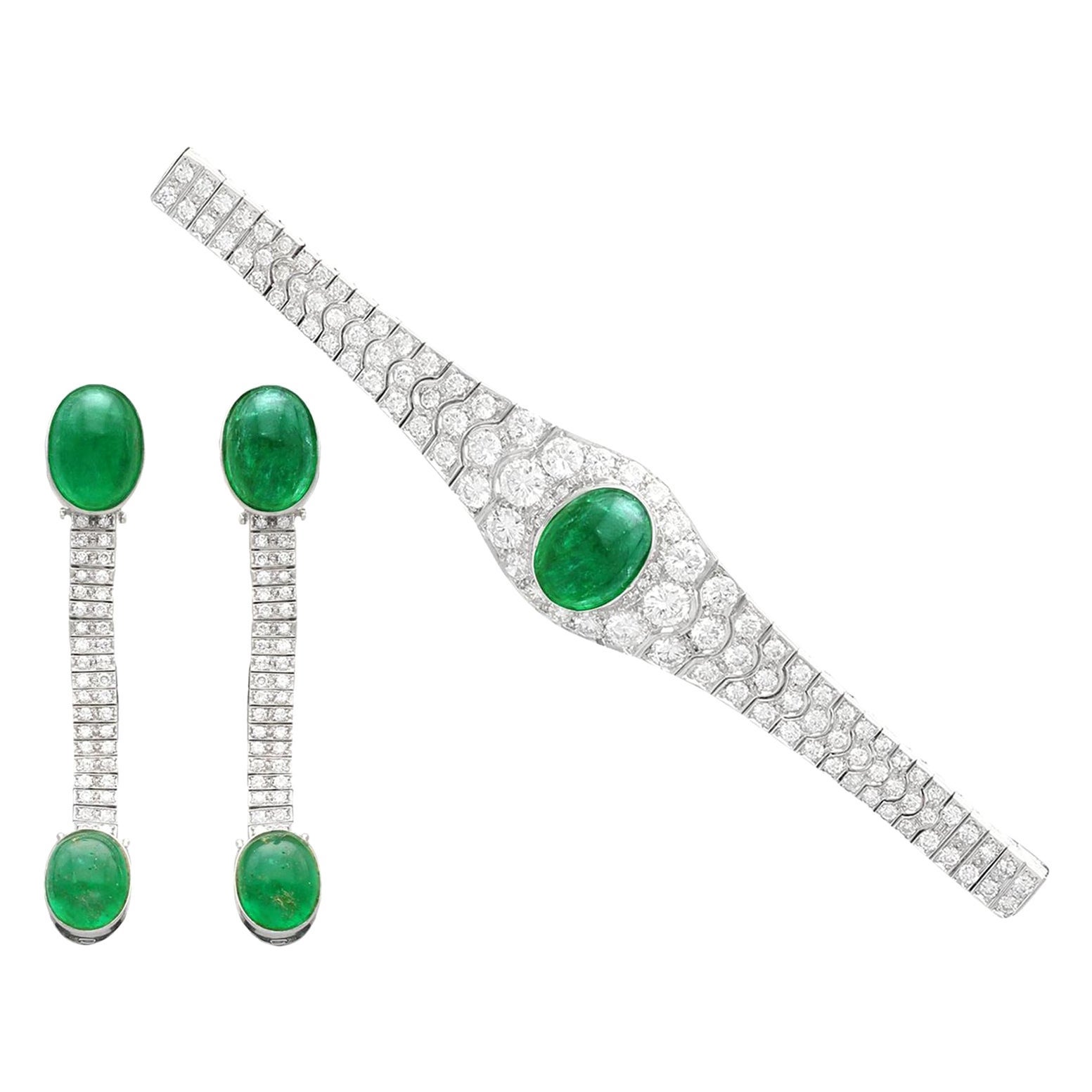 Antique 37.17 Carat Emerald and 6.55 Carat Diamond White Gold Jewelry ...