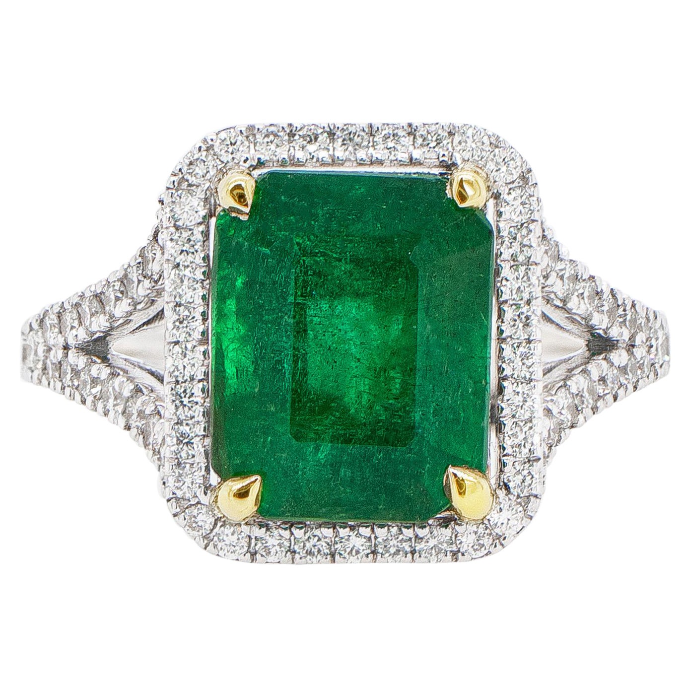 Emerald Ring 5 Carat Set with Diamonds 1.26 Carats 18K Gold at 1stDibs