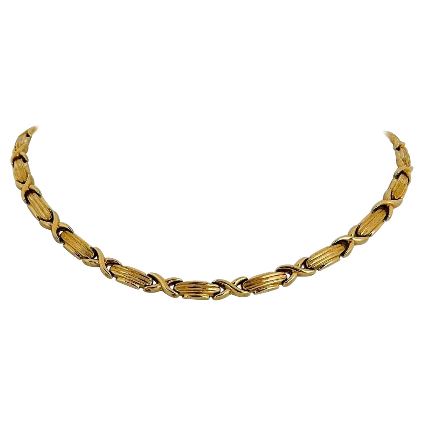 14 Karat Yellow Gold Ladies Hugs And Kisses Xo Link Necklace For Sale