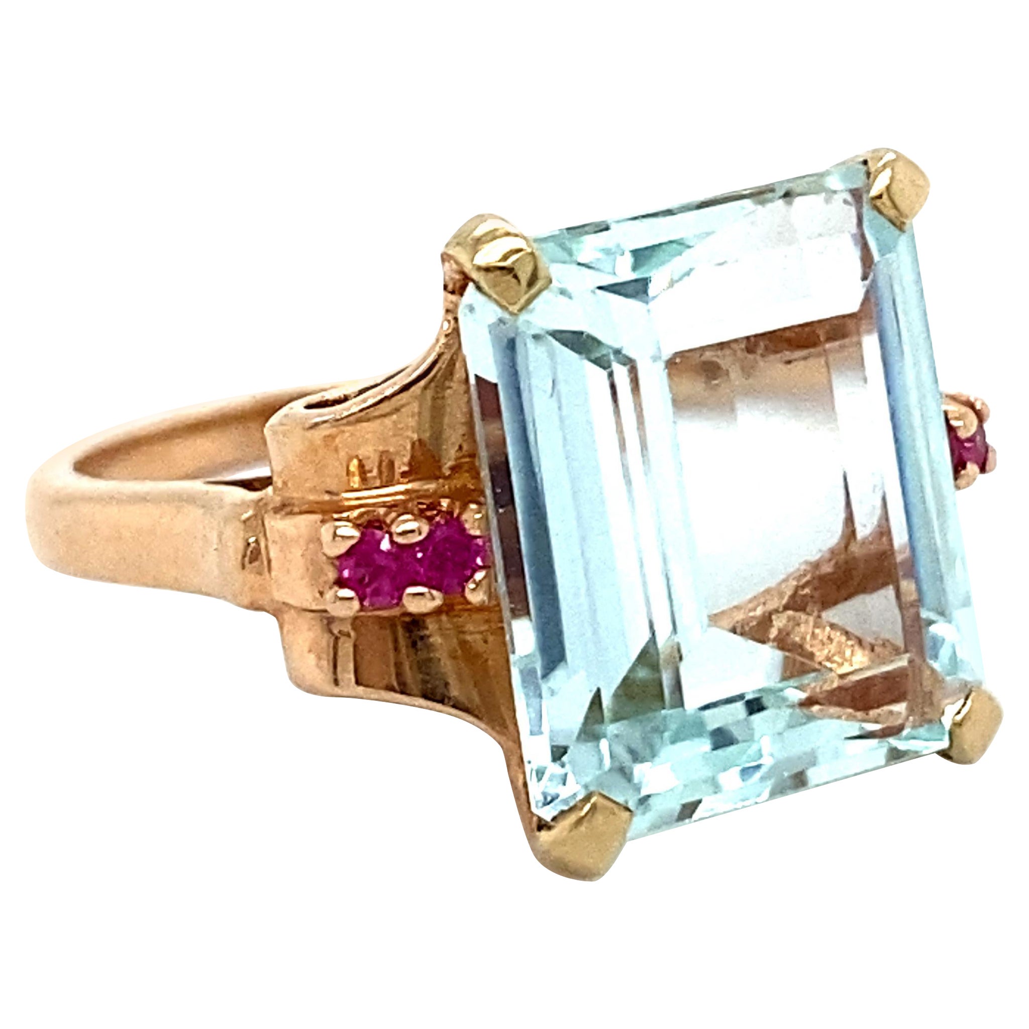 Gorgeous Retro Vintage 14K Rose Gold Aquamarine Ring, 10.20ct For Sale ...