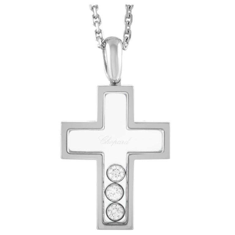 Chopard Happy Diamond 18K White Gold Floating Diamond Cross Necklace at ...