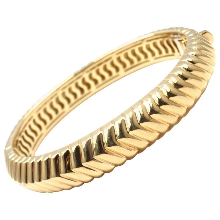 Tiffany and Co. Chevron Heavy Gold Bangle Bracelet at 1stDibs