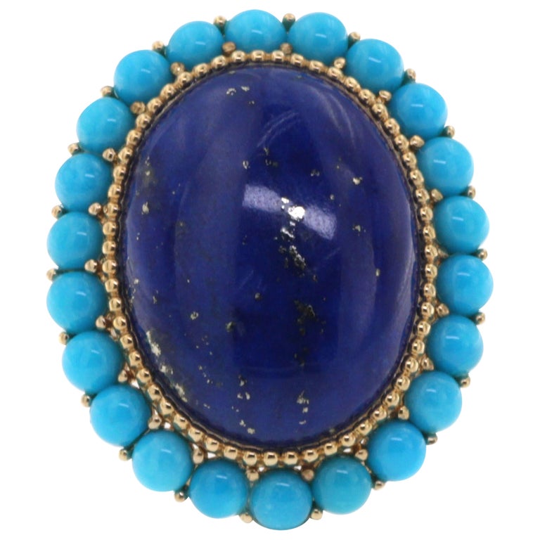 Lapis Lazuli Turquoise Ring in 14 Karat Yellow Gold at 1stDibs