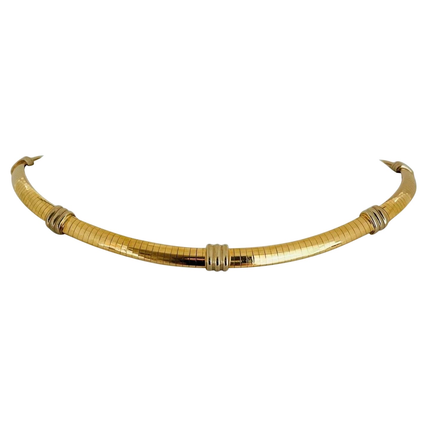 14 Karat Gold Italian Omega Diamond Necklace For Sale at 1stDibs