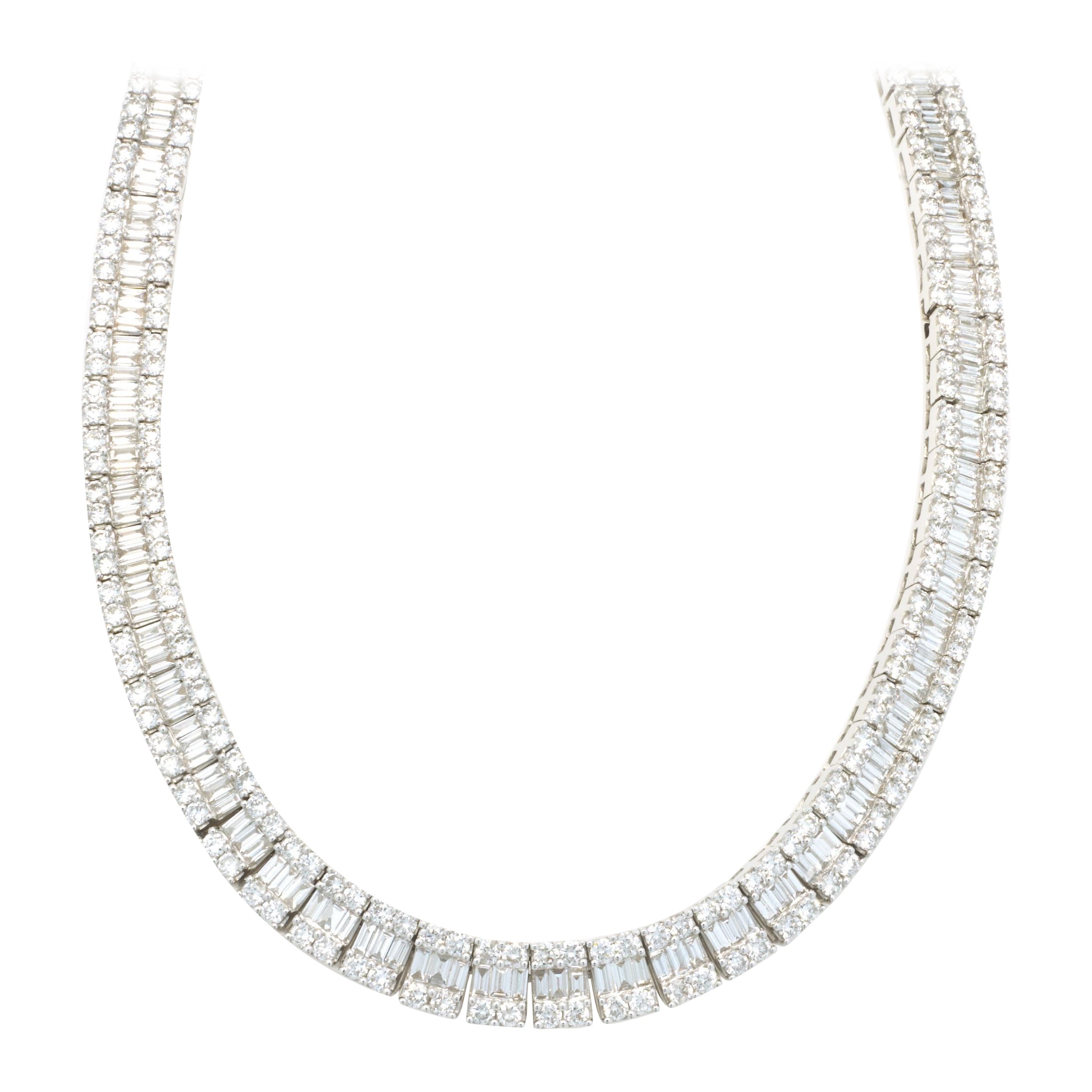 18 Karat Yellow Gold Channel Set Baguette Diamond Collar Necklace For ...