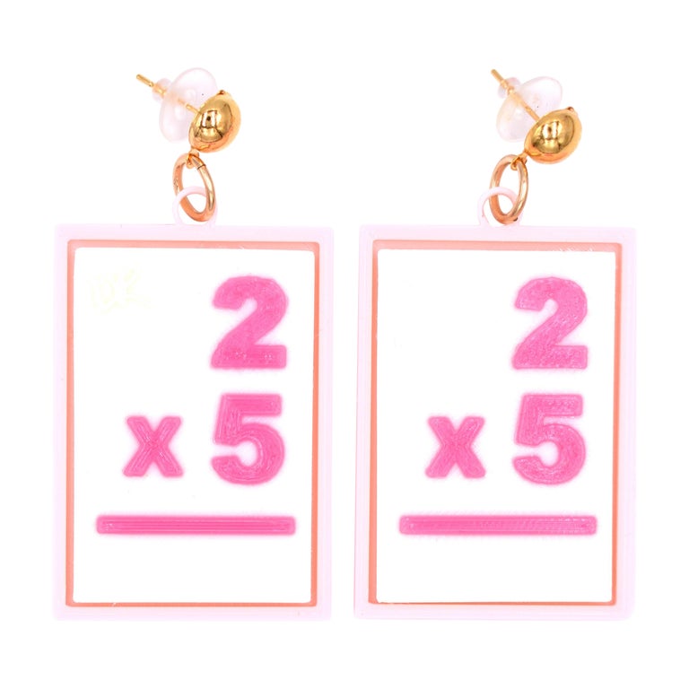 3d Printed Do the Math Flashcard Style Earrings, Pink For Sale at 1stDibs
