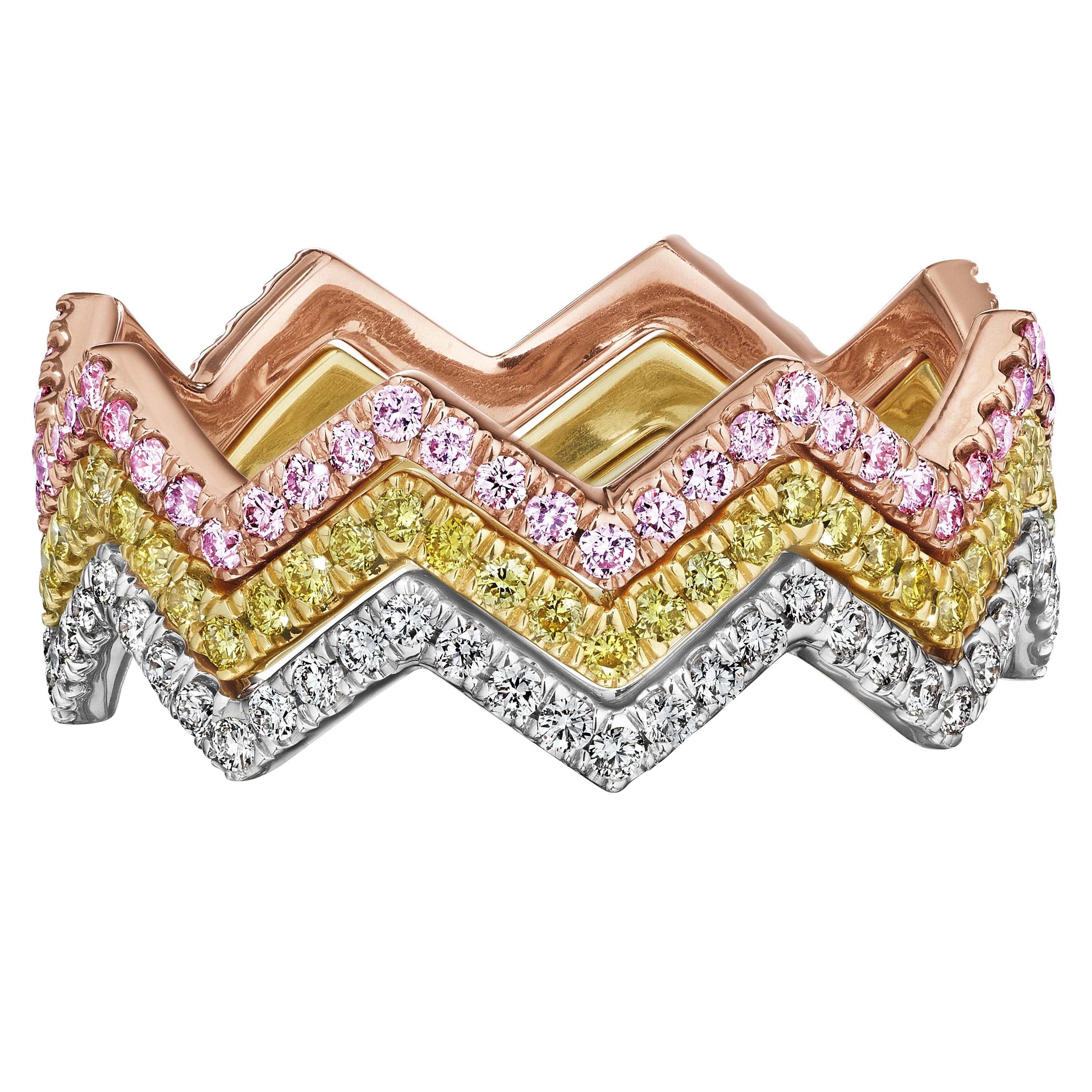 Diamond Three Color Gold Eternity Stacking Ring Set For Sale at 1stDibs