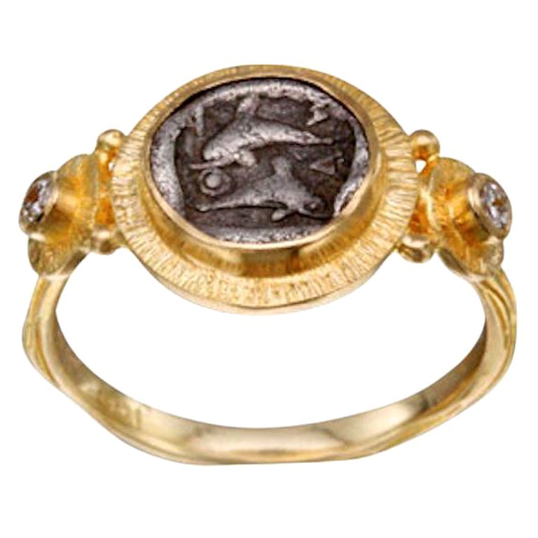Ancient Greek 5th Century BC Dolphins Coin Diamonds 18K Gold Ring at ...