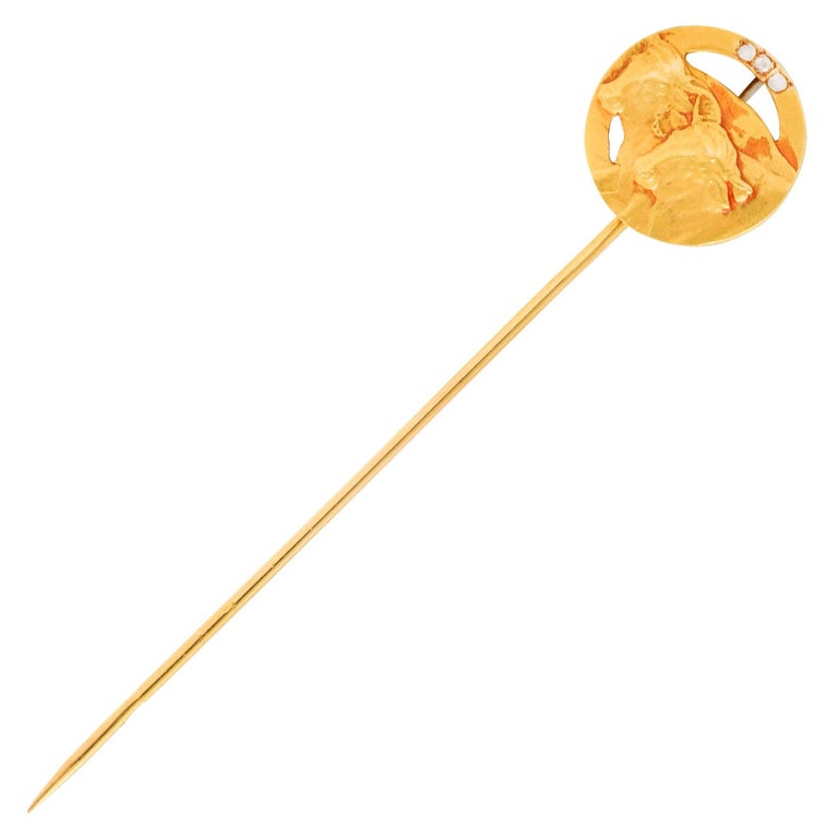 Victorian Rose Cut Diamond 18 Karat Gold Oxen Stickpin at 1stDibs